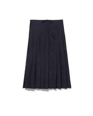 Prada Pleated Silk Midi Skirt With Drawstring Detail - Navy