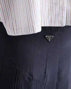 Prada Pleated Silk Midi Skirt With Drawstring Detail - Navy