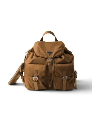 Prada Medium Re-nylon Backpack With Saffiano Leather Details - Brandy