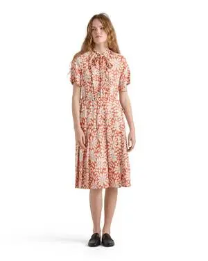 Prada Printed Pleated Pongé Shirtdress - Copper