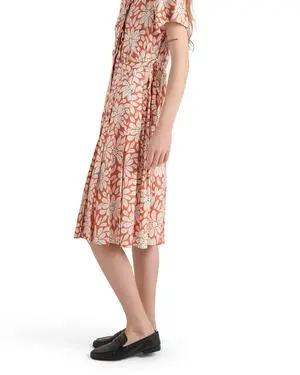 Prada Printed Pleated Pongé Shirtdress - Copper