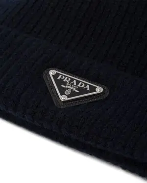 Prada Wool And Cashmere Beanie With Enamelled Triangle Logo - Blue