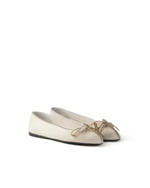 Prada Antiqued Leather Ballerinas With Screen-printed Logo - Chalk White