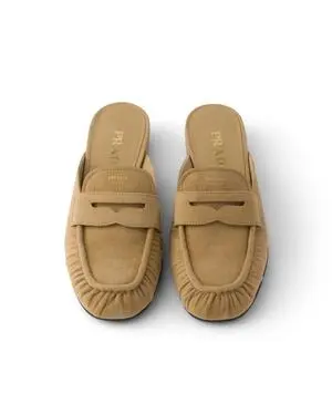 Prada Suede Mules - Ecru