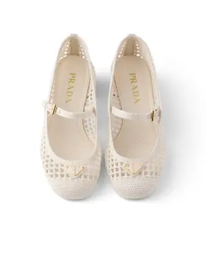 Prada Crochet Mary Jane Pumps With Buckle Detail - Ivory