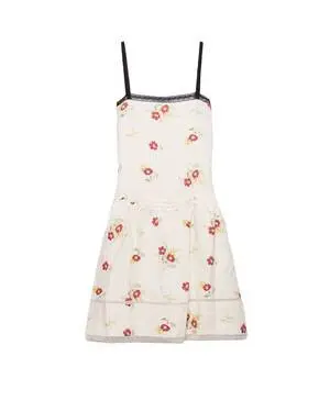 Prada Embroidered Linen Mini Dress - Ruby Red