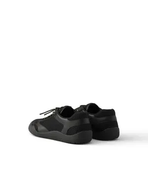Prada Speedrock Leather And Mesh Fabric Sneakers - Black