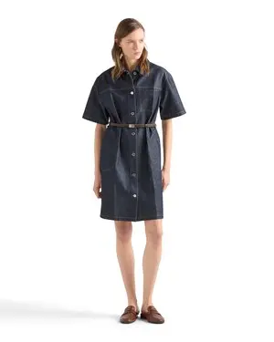 Prada Belted Denim Shirt Dress - Navy