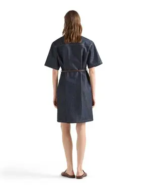 Prada Belted Denim Shirt Dress - Navy