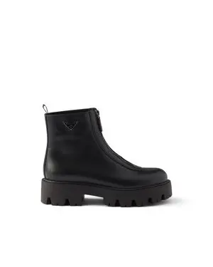 Prada Leather Zipper Booties - Black