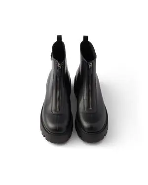 Prada Leather Zipper Booties - Black