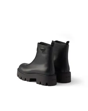 Prada Leather Zipper Booties - Black