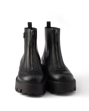 Prada Leather Zipper Booties - Black