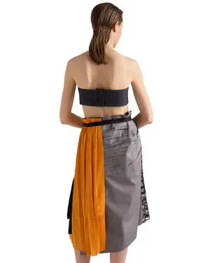Prada Technical Taffeta Patchwork Skirt With Grosgrain Belt