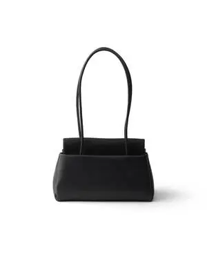 Prada Medium Leather Bag With Re-nylon Flap - Black