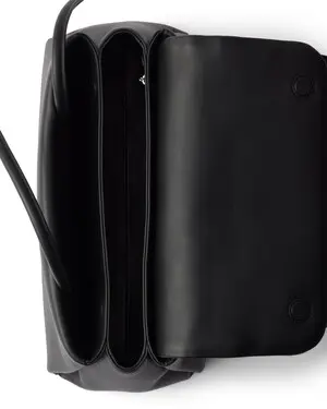 Prada Medium Leather Bag With Re-nylon Flap - Black