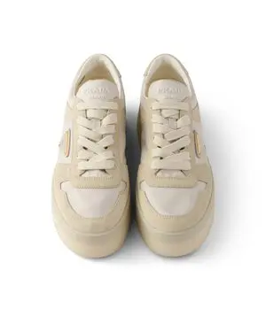 Prada Downtown Bold Re-nylon And Suede Lace-up Sneakers - Ivory
