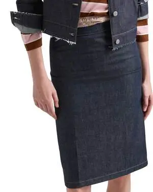 Prada Denim Pencil Skirt With Side Zipper - Navy