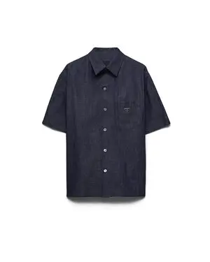 Prada Short-sleeved Chambray Denim Shirt - Navy