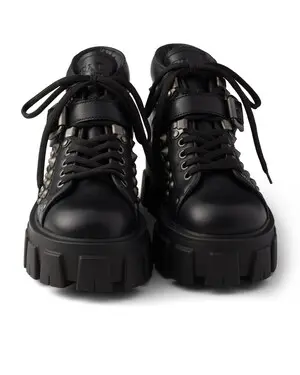 Prada Monolith Studded Leather Booties