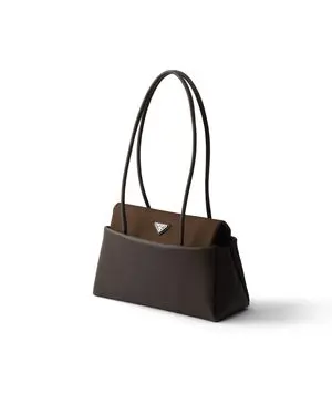 Prada Passage Medium Leather Bag With Re-nylon Flap - Coffee