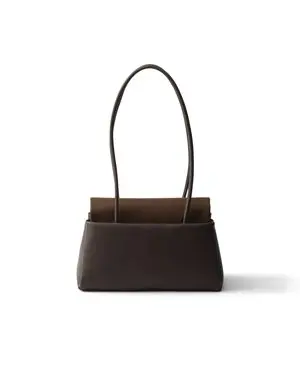 Prada Passage Medium Leather Bag With Re-nylon Flap - Coffee