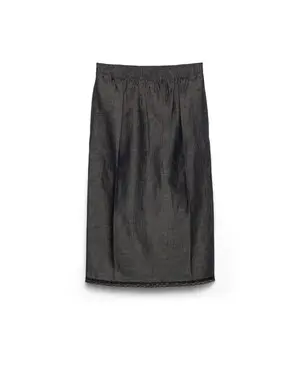 Prada Chambray Midi Skirt With Lace Trim - Navy