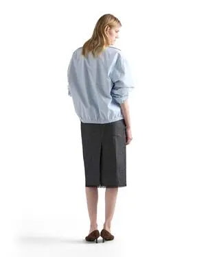 Prada Chambray Midi Skirt With Lace Trim - Navy