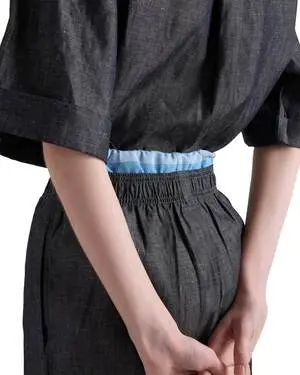 Prada Chambray Midi Skirt With Lace Trim - Navy