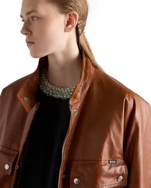 Prada Antiqued Leather Caban Jacket - Brandy