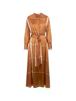 Kiton Printed Belted Maxi Dress - Brown