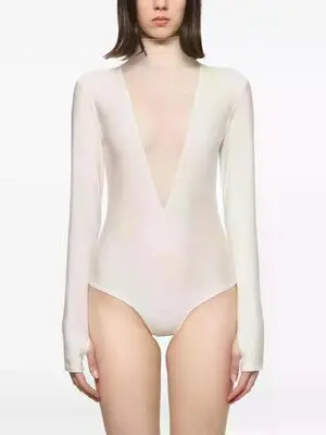 ATU BODY COUTURE Long Sleeve Mesh Panelled High Neck Bodysuit - Neutrals