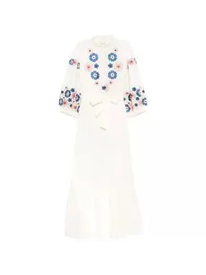 Antik Batik Amantina Floral-embroidered Maxi Dress - Neutrals