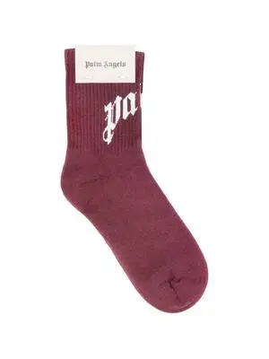 Palm Angels Palm Angels Logo Ribbed Crew Socks Red
