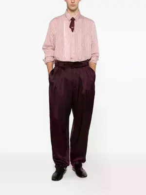 Saint Laurent Pleated Belted Trousers - Red