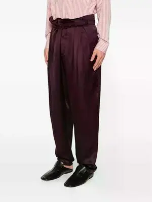 Saint Laurent Pleated Belted Trousers - Red