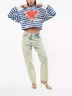 Balmain Heart Print Striped Hoodie