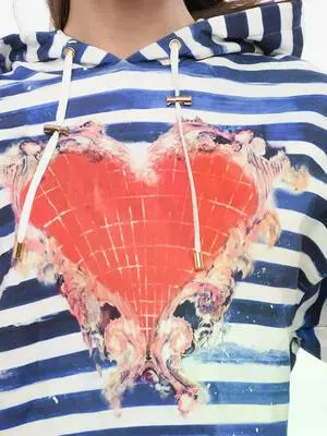 Balmain Heart Print Striped Hoodie