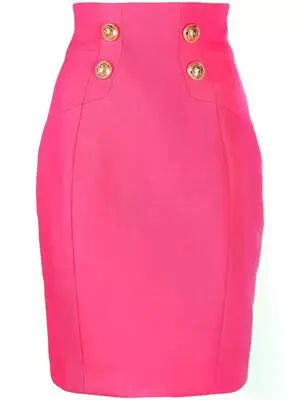 Balmain Logo Button Pencil Skirt - Pink