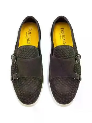 DOUCAL'S Woven Texture Double Buckle Loafers