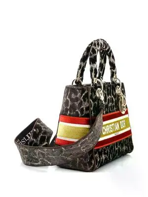 Dior Lady D-lite Bag Mizza Embroidered Velvet Medium Tote Bag - Brown