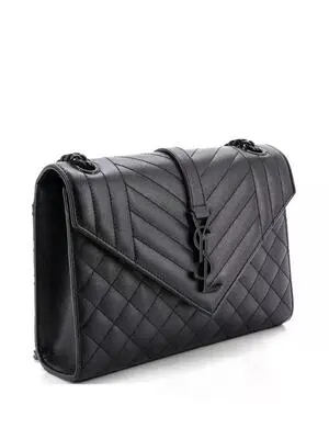 Saint Laurent Monogram Envelope Satchel Bag - Black