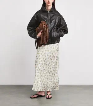 Sandro Oversized Leather Zip-up Jacket With Stand Collar