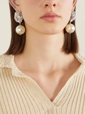 Magda Butrym Rose Motif Pearl Drop Earrings