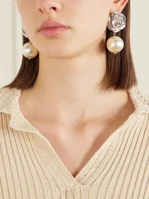 Magda Butrym Rose Motif Pearl Drop Earrings