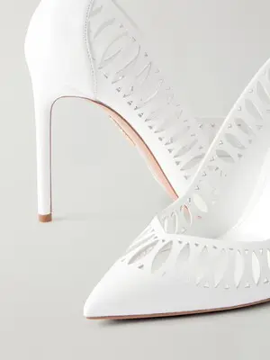 AQUAZZURA Gisele 105 Laser-cut Leather Pumps - White