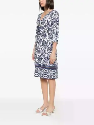 CLIPS Floral Print V-neck Mini Dress With Tie Detail - Neutrals