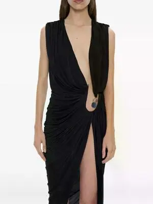 Christopher Esber Ruched Stone Embellished Asymmetric Maxi Dress