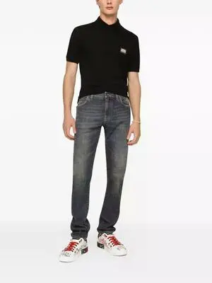 Dolce & Gabbana Cotton Piqué Polo-shirt With Branded Tag - Black