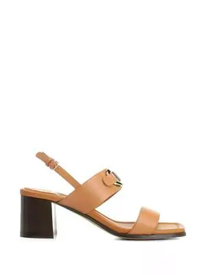 FERRAGAMO Gancini Leather Block Heel Sandals - Neutrals